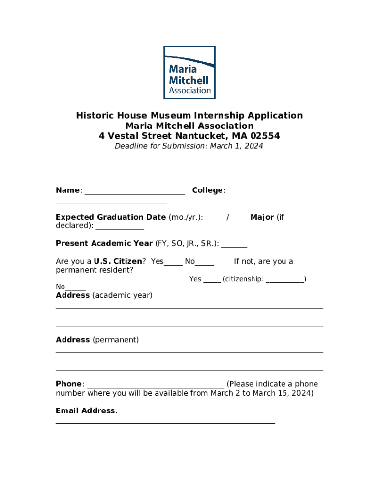 Historic House Museum Intern Doc Template | pdfFiller