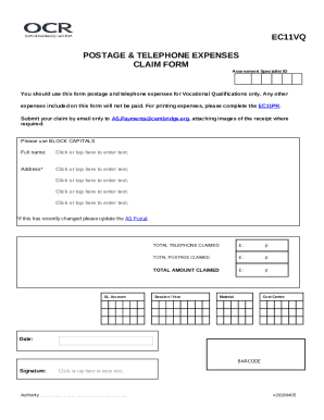 Postage and Telephone Expenses Claim - EC11VQ. Postage & Telephone ...