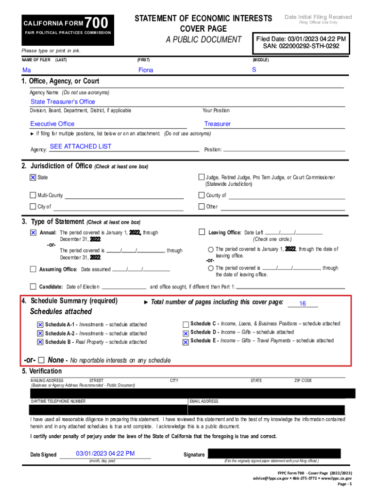 Fillable Online Form 700 - Statement of Economic Interests: Gail Willis ...