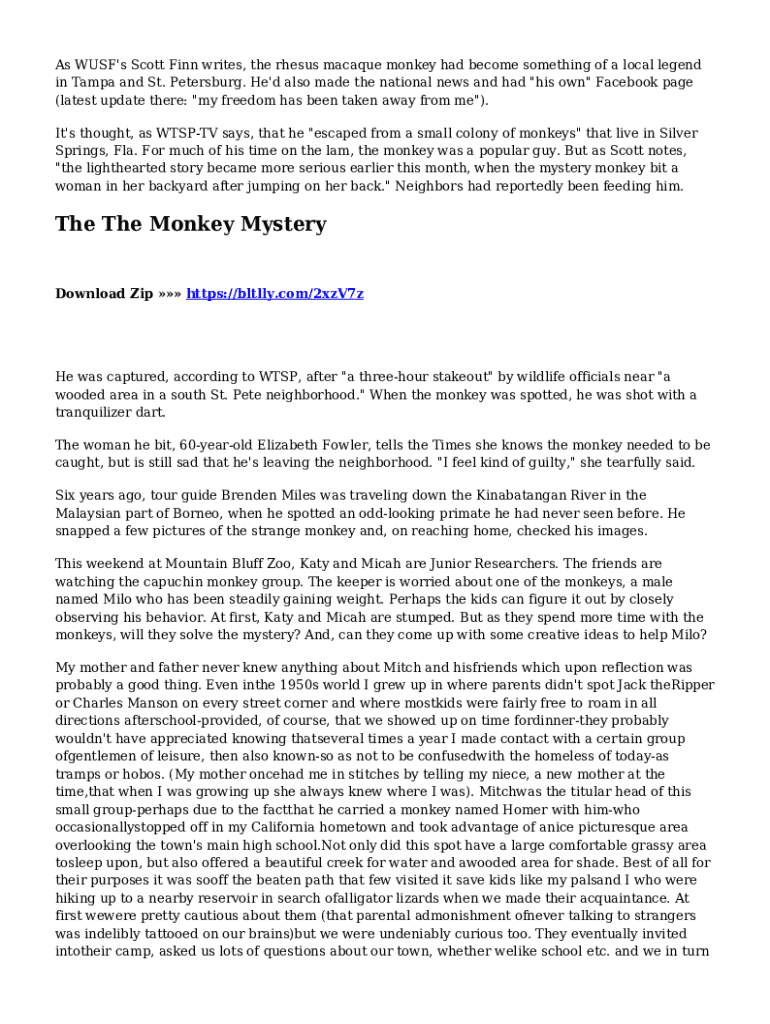 Fillable Online Florida's 'Mystery Monkey' Captured After Three Years ...