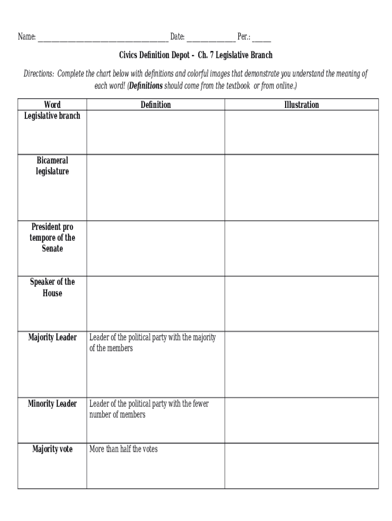 Civics Definition Depot- Chapter 7 (Civics) Flashcards Doc Template ...