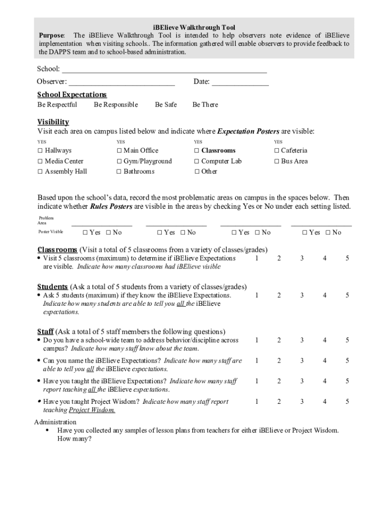 Fillable Online principals' use of classroom walkthrough observations ...