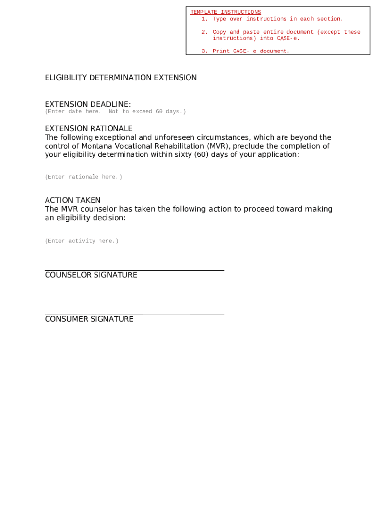 Eligibility Extension Template - dphhs mt Doc Template | pdfFiller