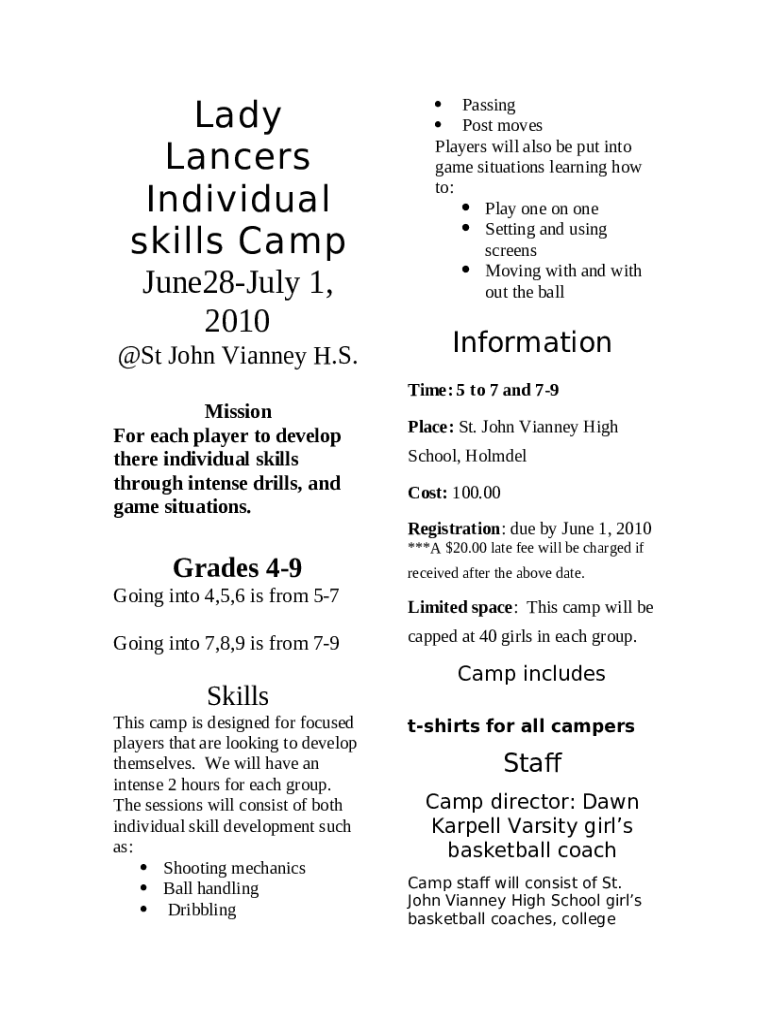 Lady Lancers Doc Template | pdfFiller