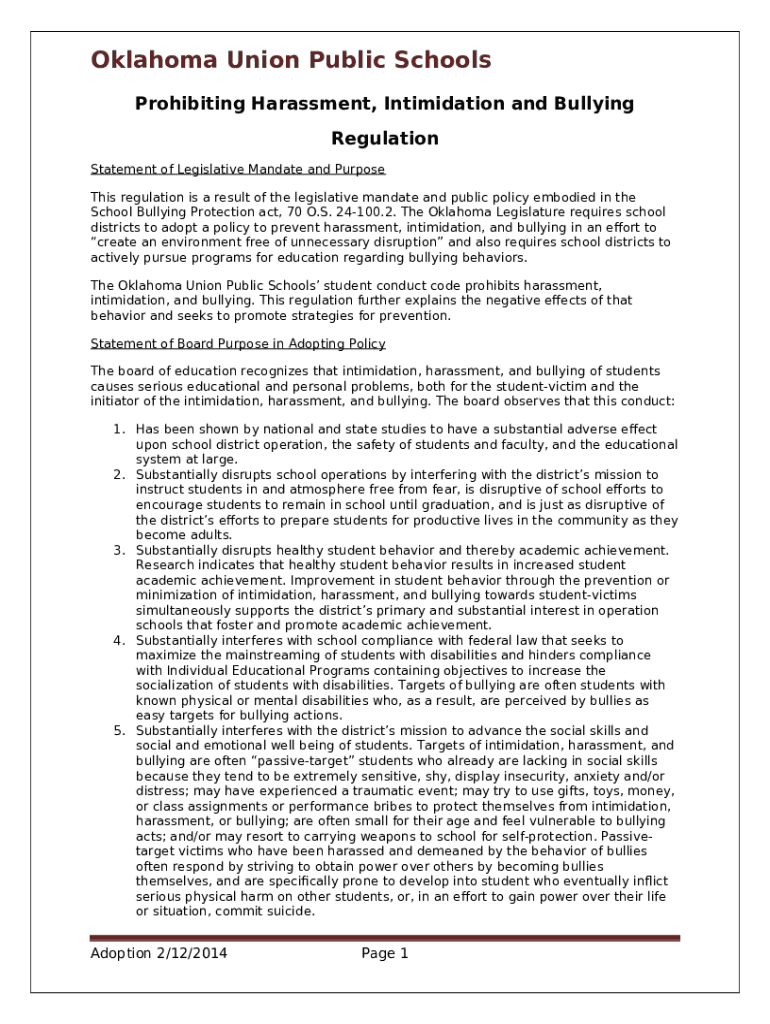 STUDENT BULLYING Statement of Legislative Mandate ... Doc Template ...