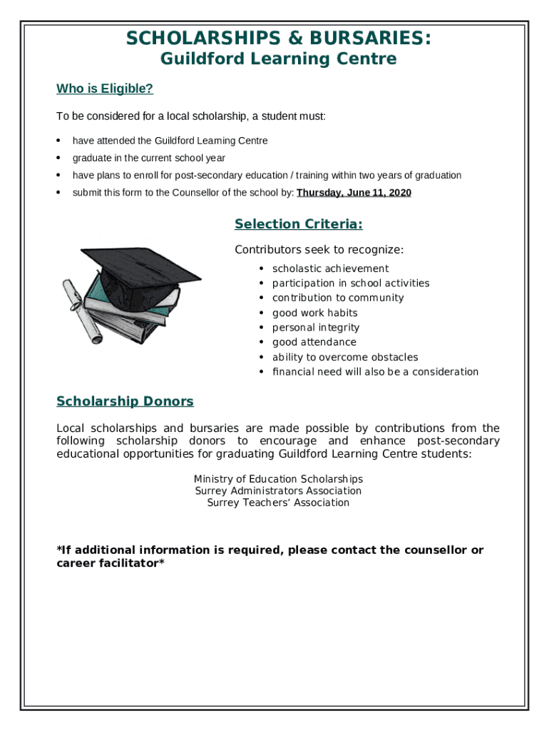 Guildford Learning Centre Scholarship & Bursary ... Doc Template | pdfFiller