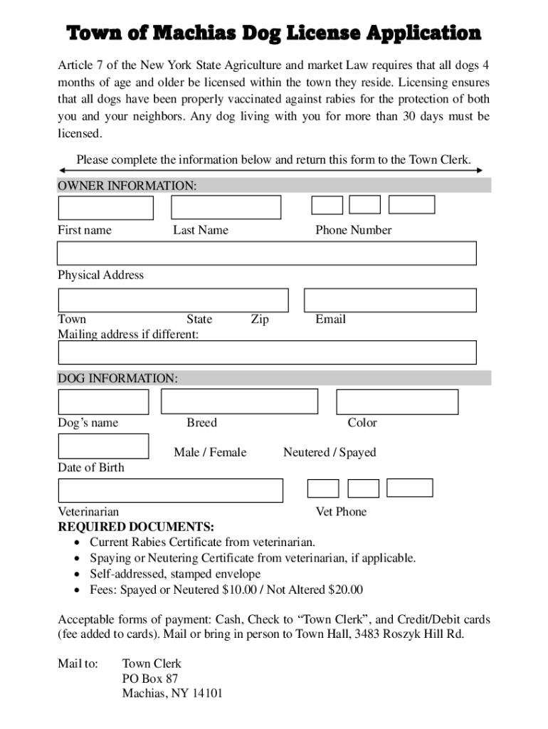 Fillable Online Town of Machias Dog License Application Fax Email Print ...