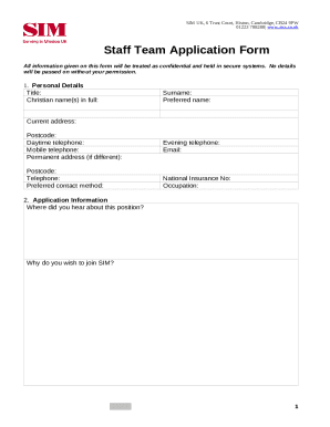 Staff Team Application - sim co Doc Template | pdfFiller