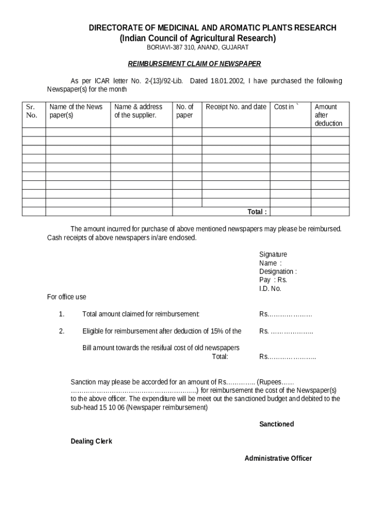 Newspaper Reimbursement .doc.docx Doc Template | pdfFiller
