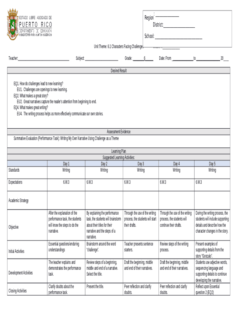 Unit 6.1: Characters Facing Challenges English as a Second ... Doc ...