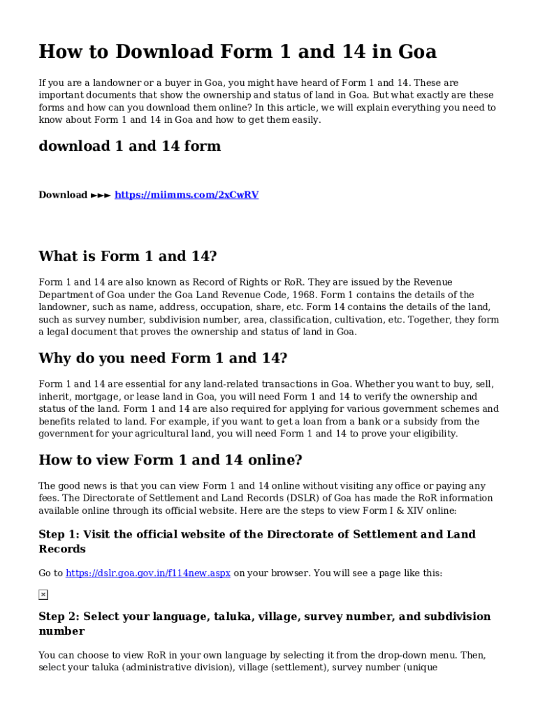 Fillable Online Land Records Goa - View Form 1, Form 14 & Form D Online ...