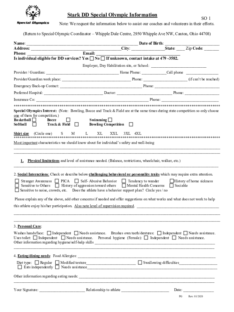 Fillable Online Stark DD Special Olympic Information Fax Email Print ...