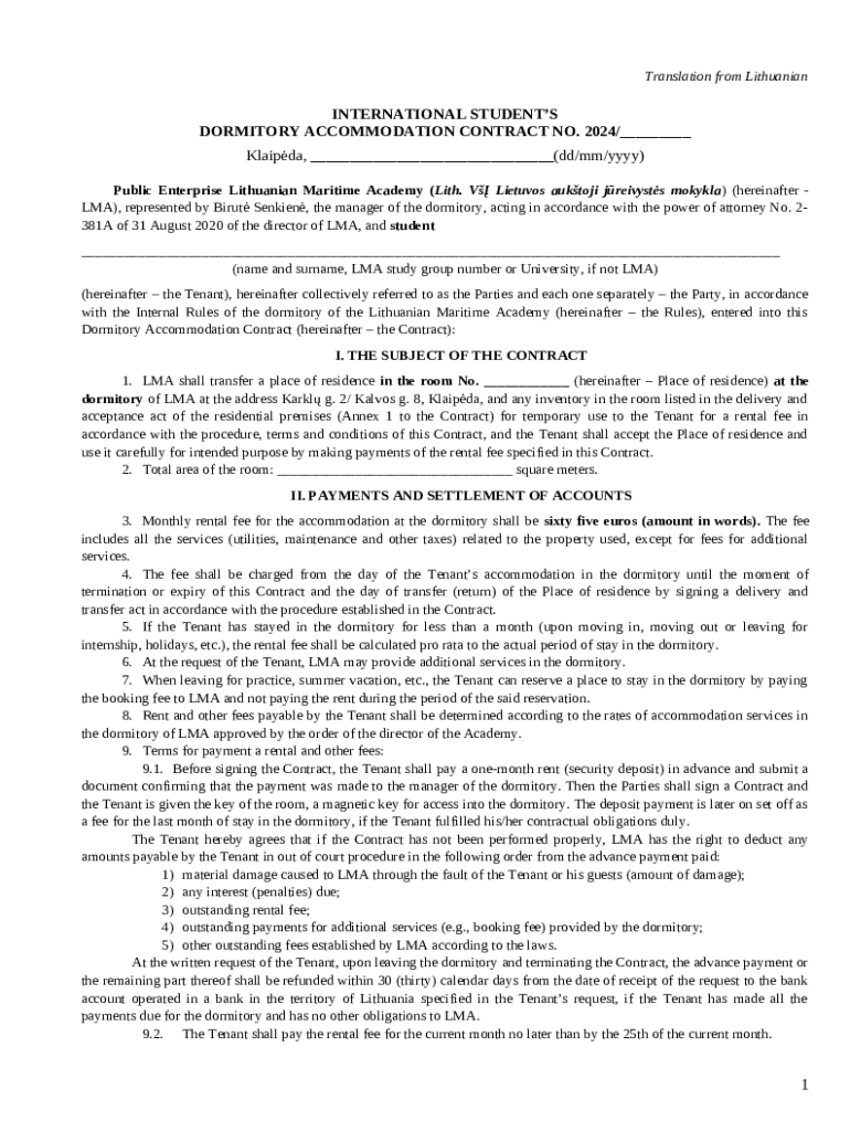 LMA Dormitory contract annex residential premise delivery ... Doc ...