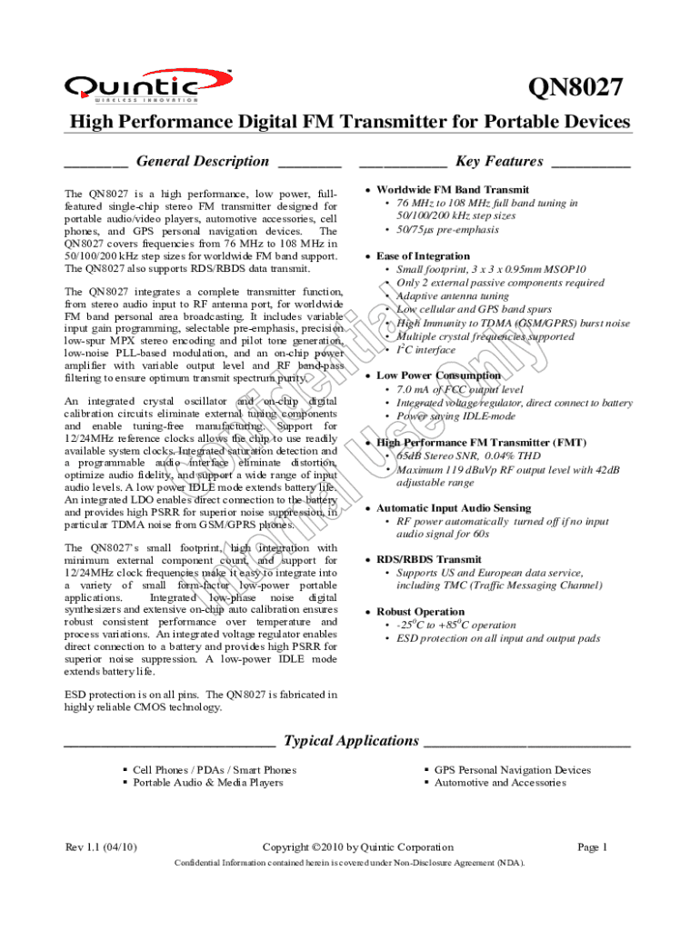 Fillable Online PDF QN8027 Data sheet ( Hoja de datos ) Fax Email Print - pdfFiller