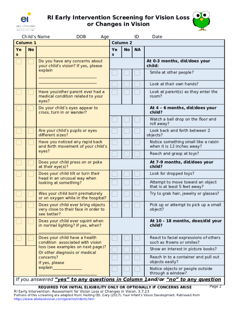 Child and Family Vision History and Risk Assessment Doc Template ...