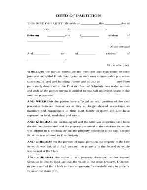 deed of partition Doc Template | pdfFiller