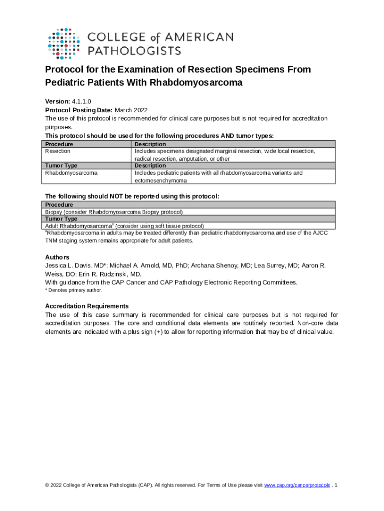 Protocol for the Examination of Resection Specimens From Pediatric ...
