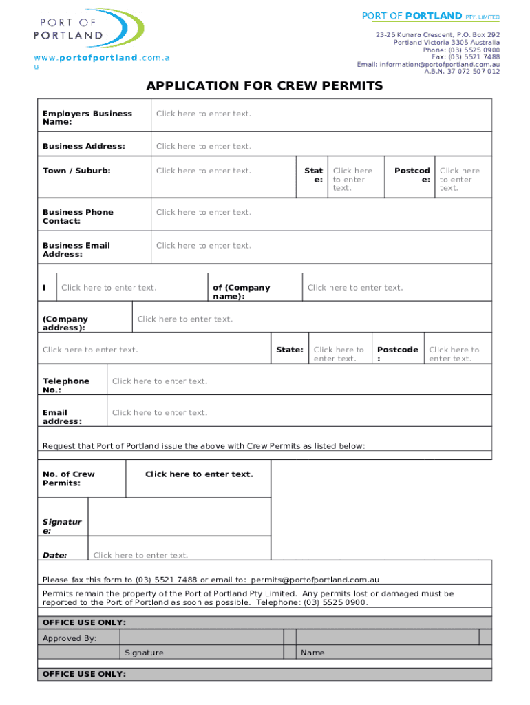 application for crew permits - Port of Portland Doc Template | pdfFiller