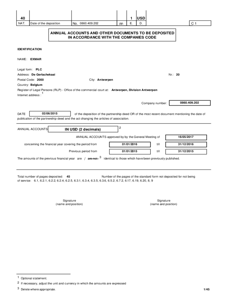Fillable Online 40 1 usd annual accounts and other documents to be deposited ... Fax Email Print ...