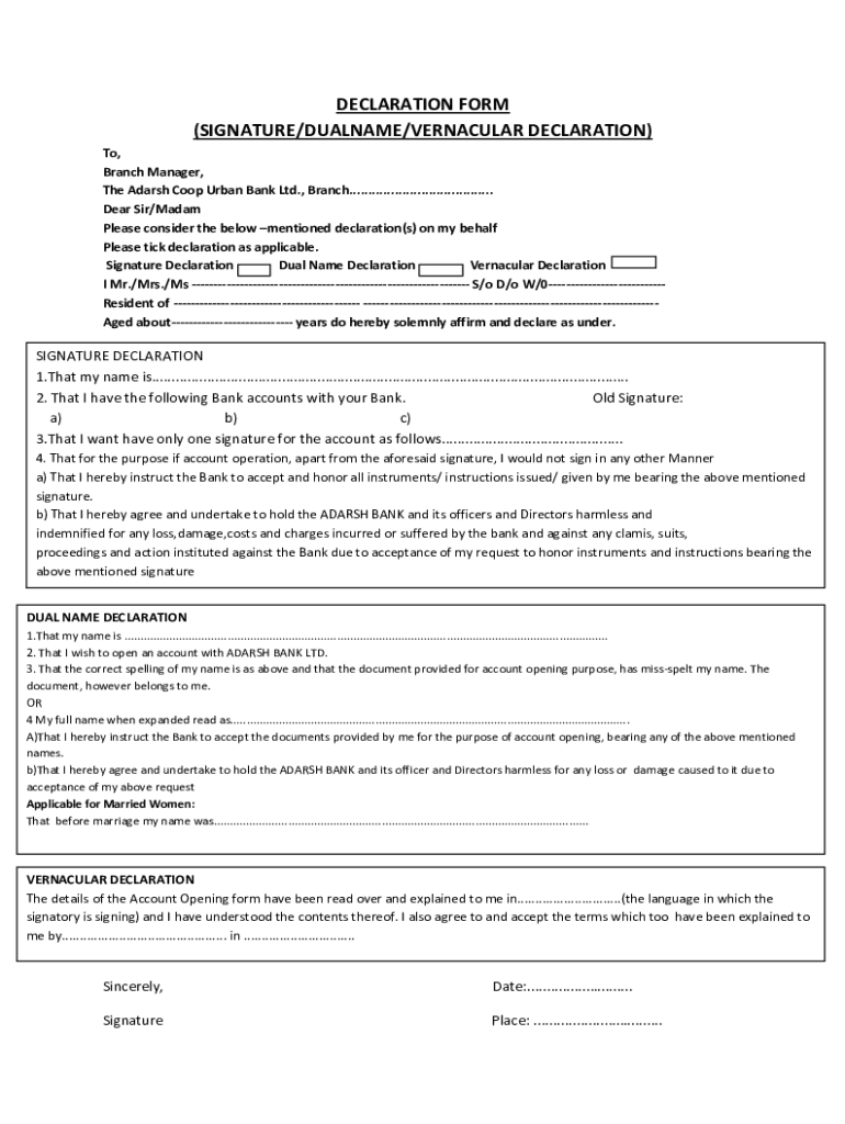 Fillable Online DECLARATION FORM SIG DUAL NAME VER LAN Fax Email Print ...