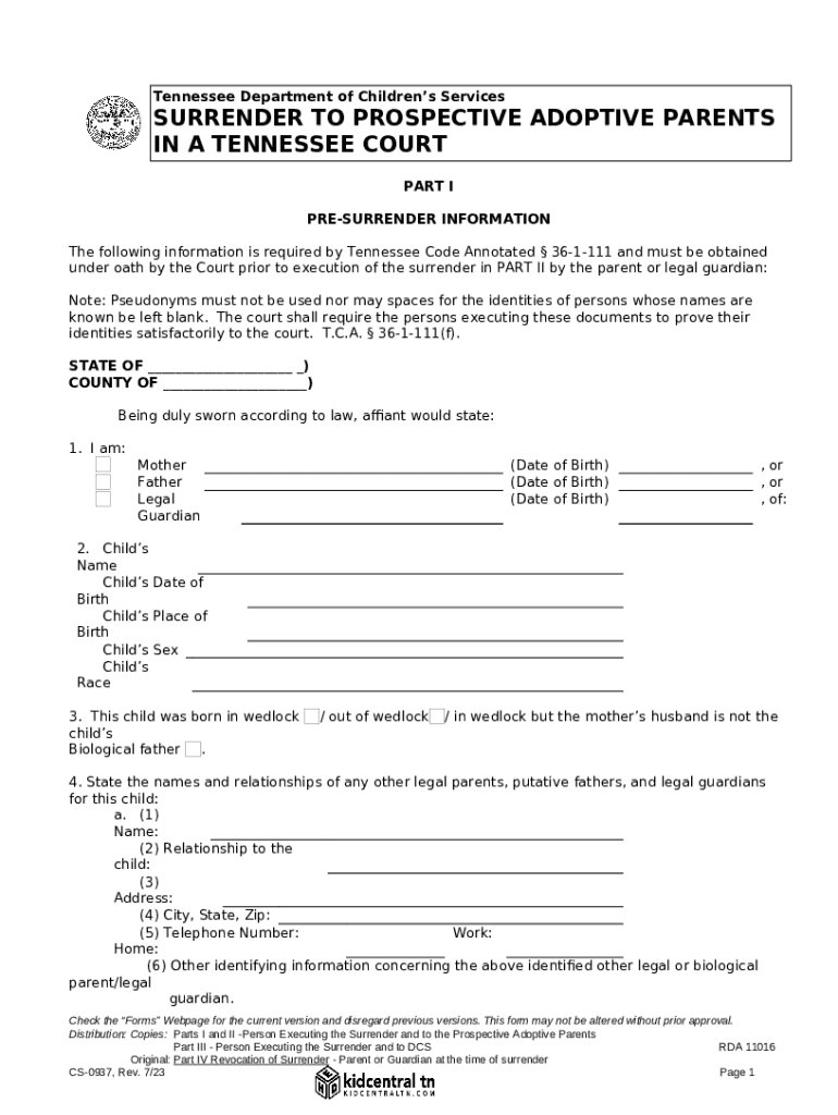 tennessee surrender Doc Template | pdfFiller