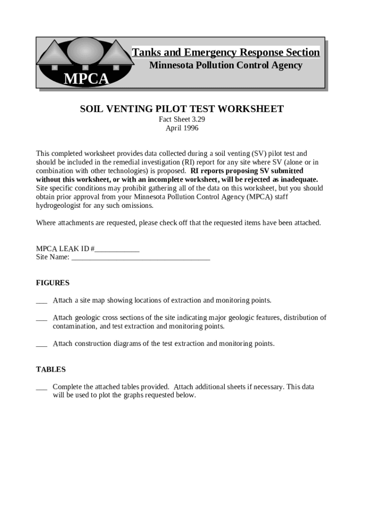 SOIL VENTING PILOT TEST WORKSHEET Doc Template | pdfFiller