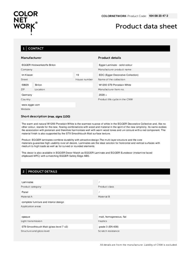 Fillable Online Laminate EGGER W1200 ST9 Porcelain White Fax Email ...