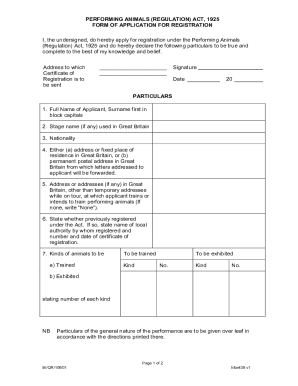 Fillable Online Performing Animals Application. Performing Animals Fax Email Print - pdfFiller
