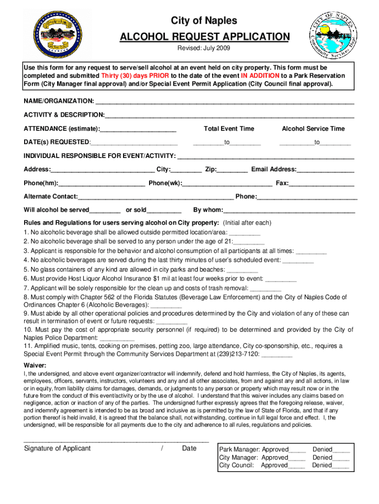Fillable Online Alcohol Application Form Revised 7 09.xls Fax Email ...