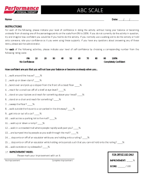 Fillable Online The Activities Specific Balance Confidence ABC Scale Fax Email Print - pdfFiller