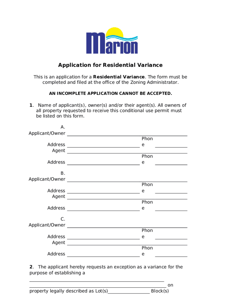 V - APPLICATION FOR A VARIANCE FROM THE ZONING ... Doc Template | pdfFiller