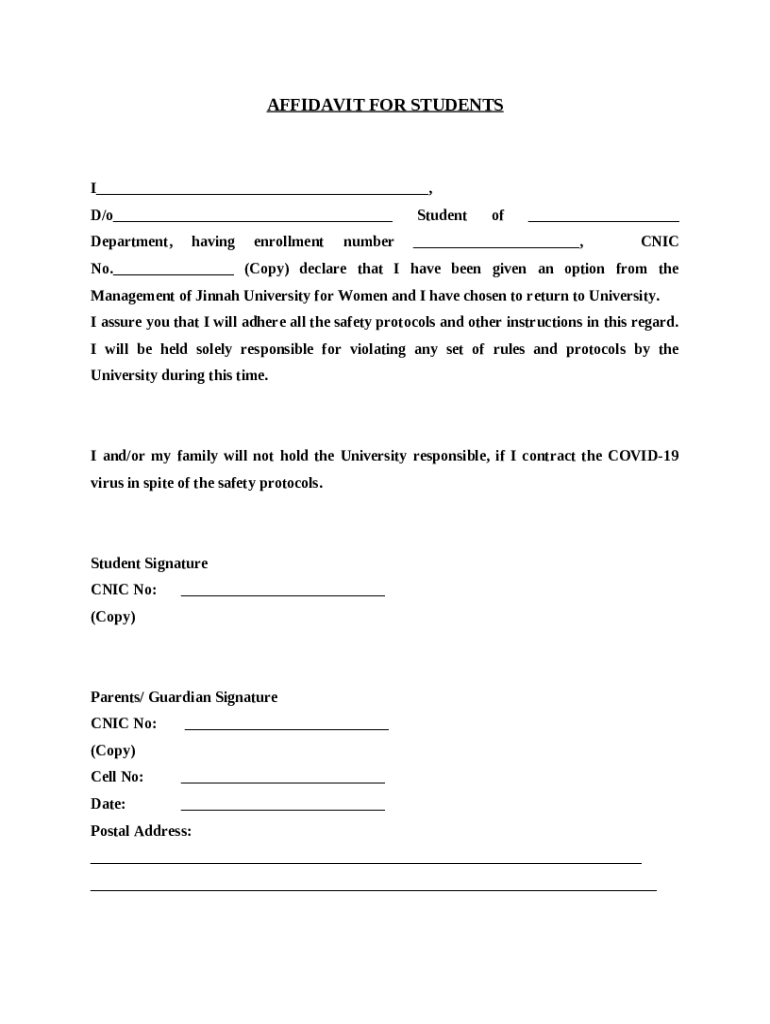 Affidavit For Students Doc Template | pdfFiller