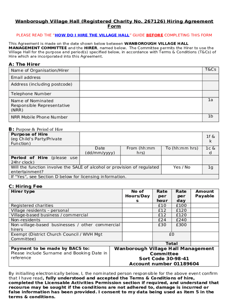 Wanborough Village Hall Trustees' Report - Charity Commission Doc Template | pdfFiller
