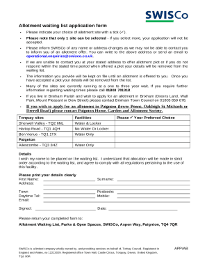 ALLOTMENT GARDEN APPLICATION Doc Template | pdfFiller