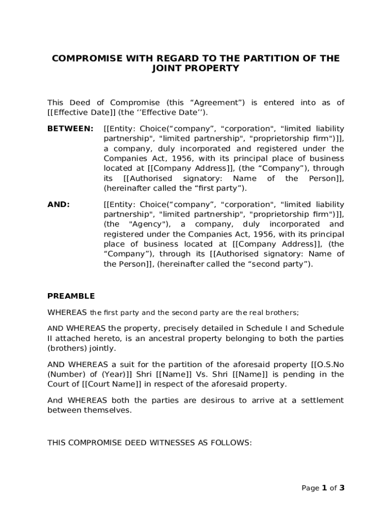 DEED OF COMPROMISE BETWEEN CLAIMANTS OF ... Doc Template | pdfFiller