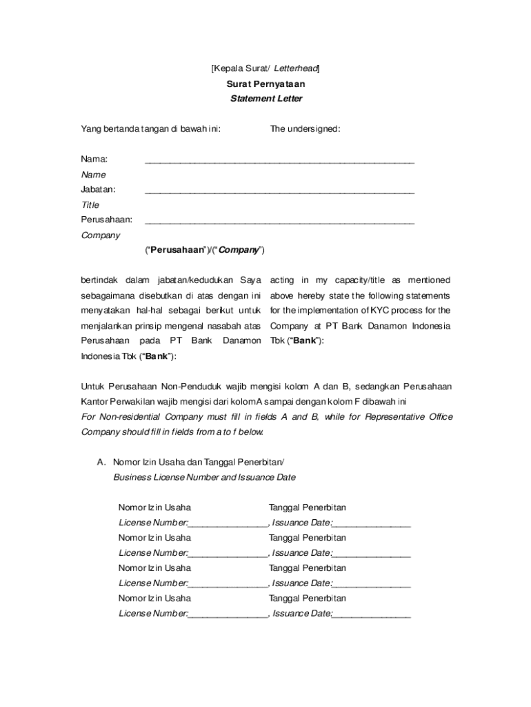 Fillable Online Letterhead Surat Pernyataan Statement Letter Yang ... Fax Email Print - pdfFiller