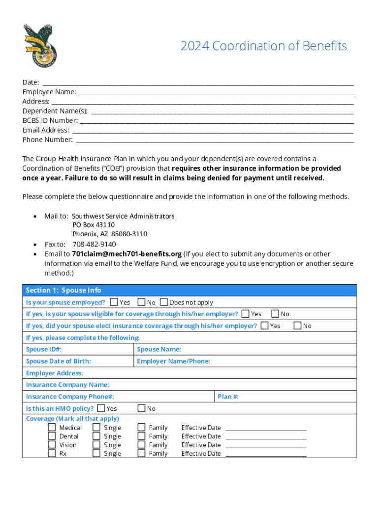 Fillable Online What is coordination of benefits? Fax Email Print - pdfFiller