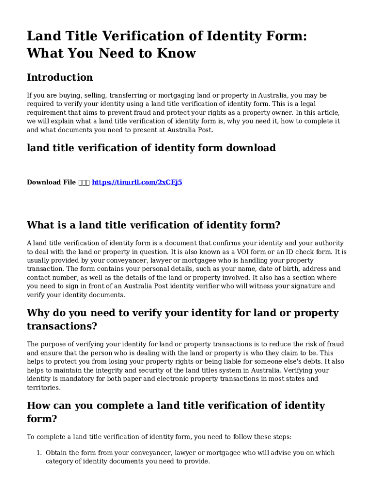 Fillable Online Land Title Verification Of Identity Form Download Fax ...