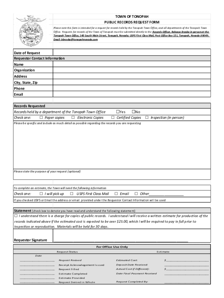 Fillable Online PUBLIC RECORDS REQUEST FORM - PILB - State of Nevada Fax Email Print - pdfFiller