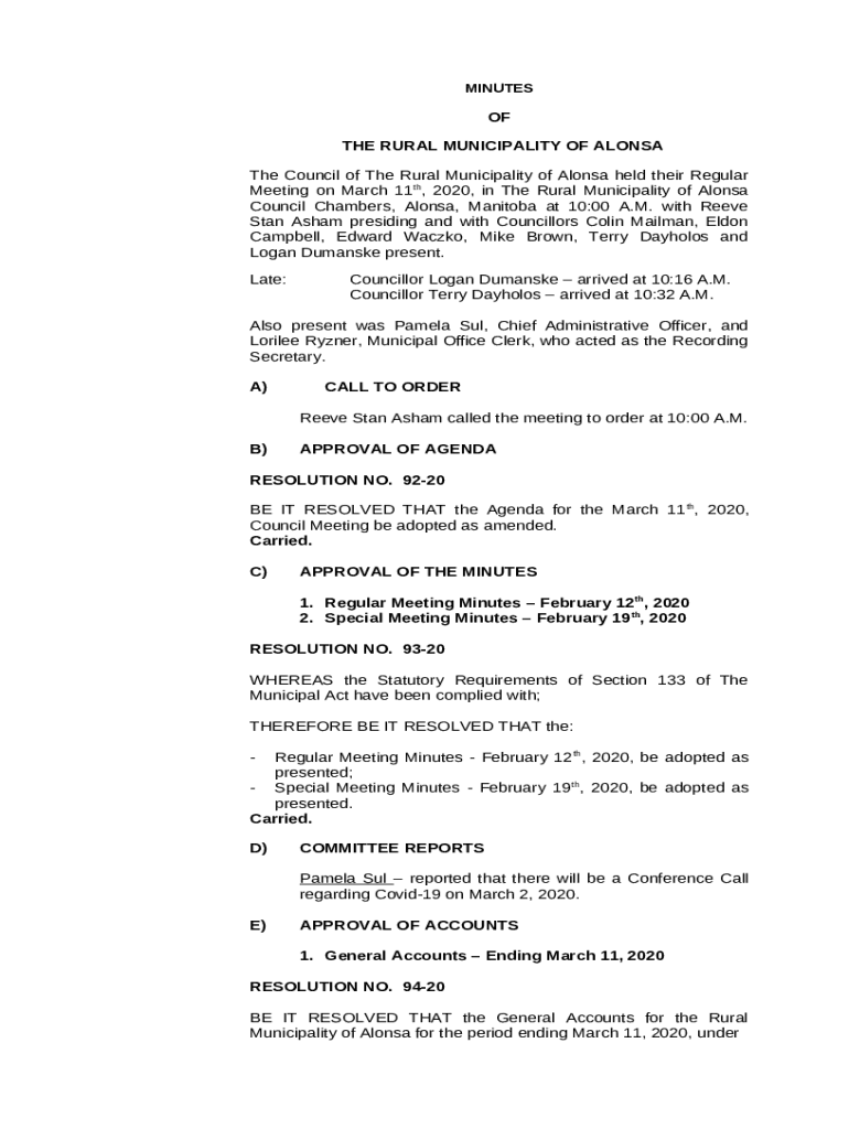 with Reeve Stan Asham presiding and with Councillors Colin Mailman ...