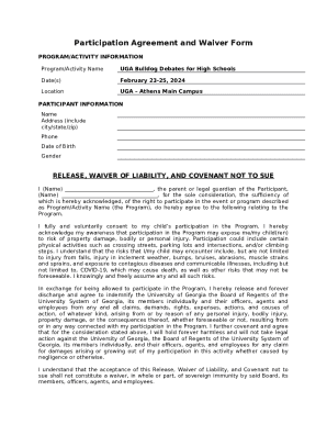 Participant Agreement, Waiver & Media Release Doc Template | pdfFiller