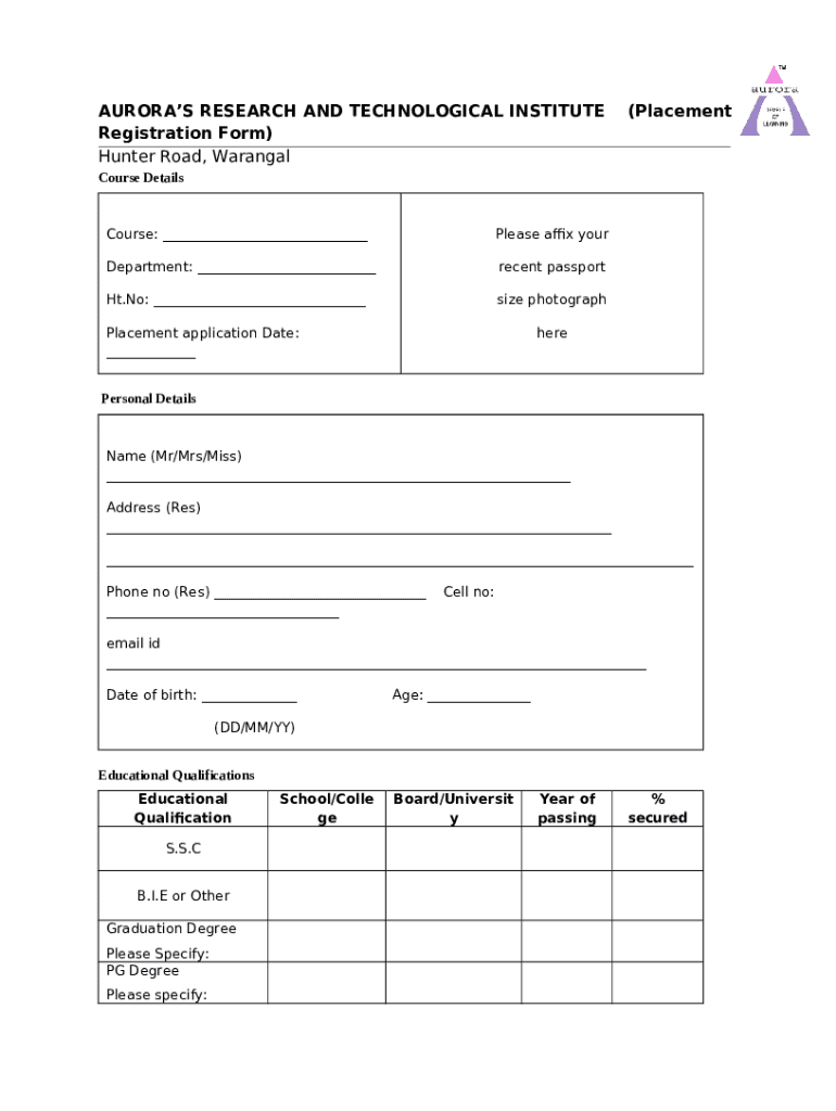 Placement Registration .docx Doc Template | pdfFiller
