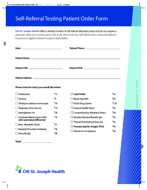 Fillable Online Self-Referral Testing Patient Order Form - St. Joseph ...