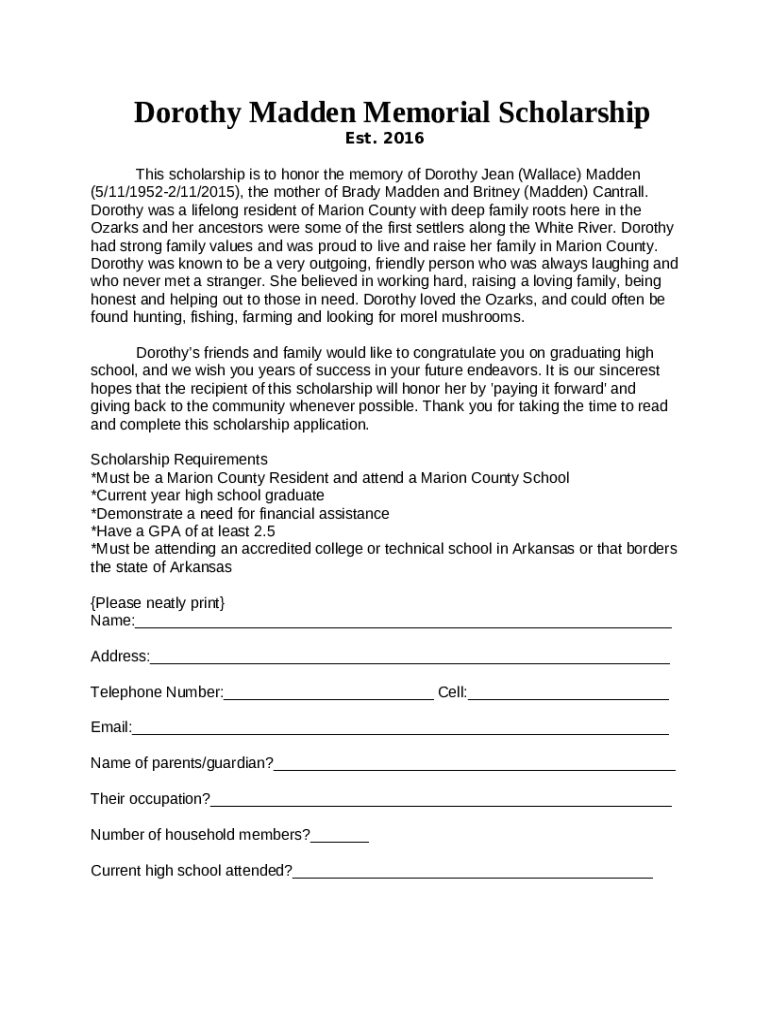 Dorothy Wallace Madden memorial scholarship fundraiser Doc Template ...