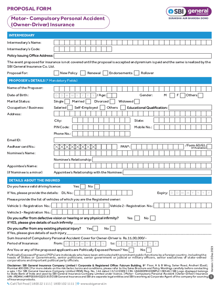 Fillable Online PROPOSAL FORM Motor- Compulsory Personal Accident ( ... Fax Email Print - pdfFiller