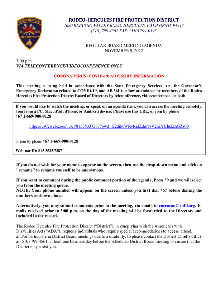 Fillable Online RODEO-HERCULES FIRE DISTRICT REQUEST FOR ... Fax Email ...