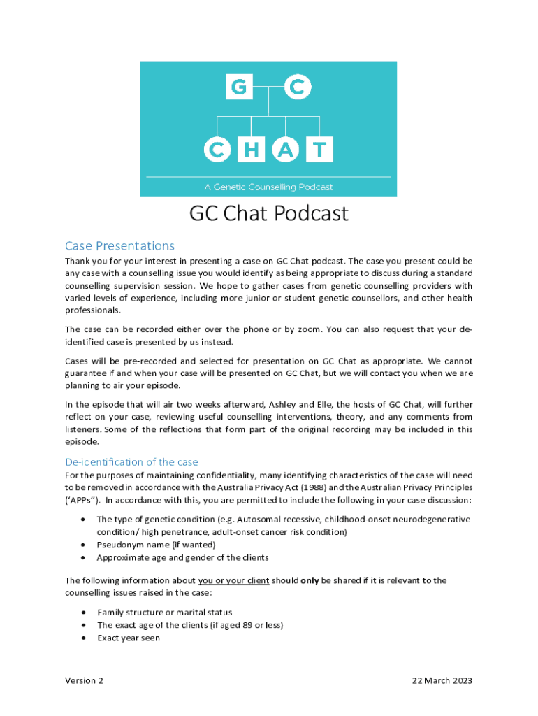 Fillable Online We're back and... - GC Chat: A Genetic Counselling ...