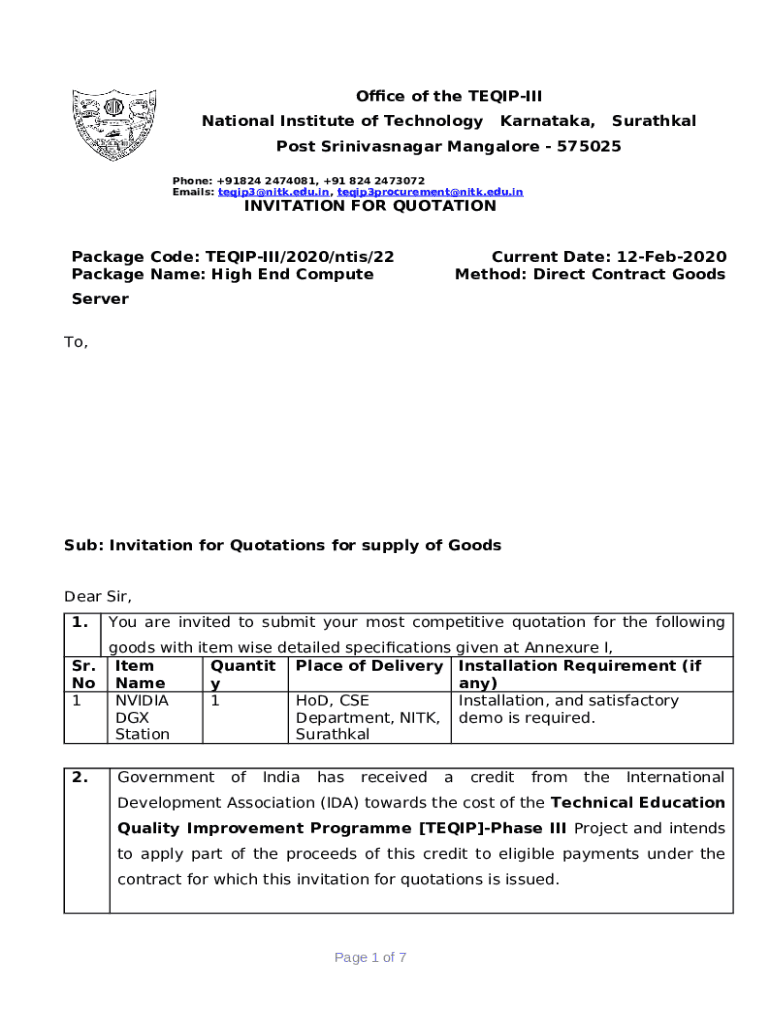 Invitation for Quotation - Desktop Computer Doc Template | pdfFiller