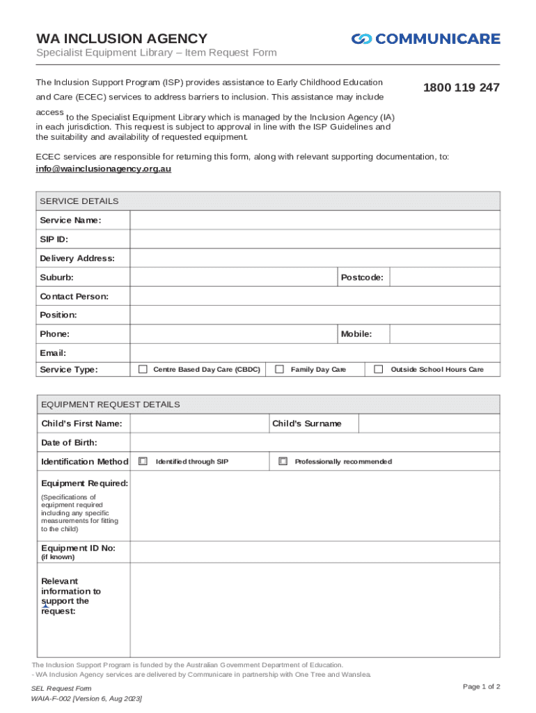 Request for Specialist Equipment - Communicare Doc Template | pdfFiller