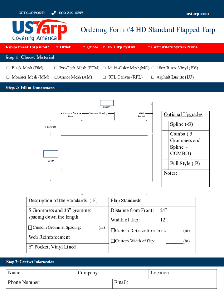 Fillable Online Ordering Form #4 HD Standard Flapped Tarp Fax Email ...
